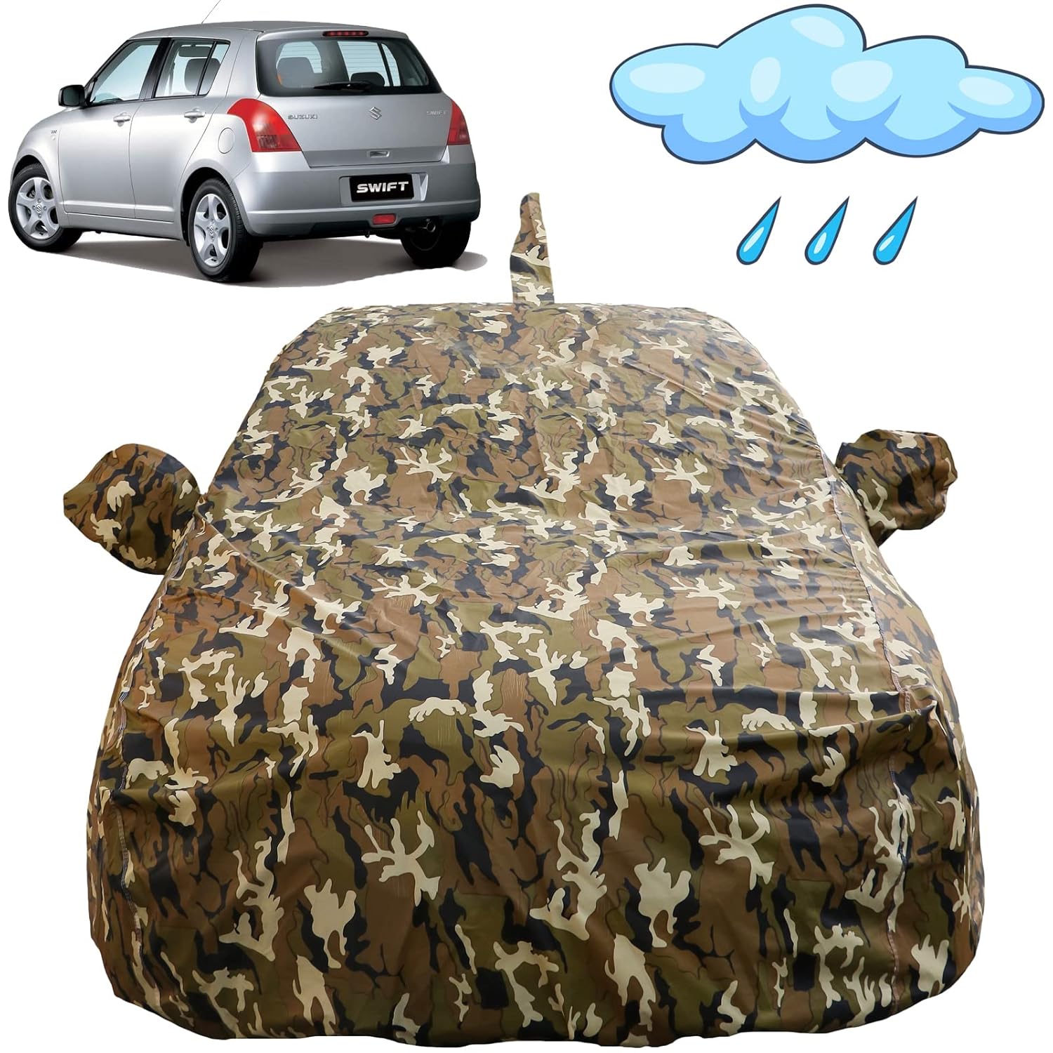Swift Car Cover Waterproof - Camouflage, Elastic Bottom